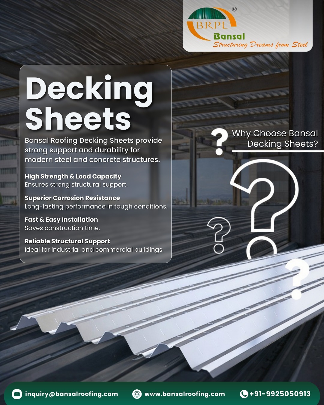 High Strength Decking Sheets in India for Roofing Work